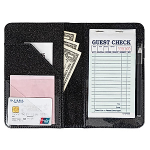 Glitter Server Book for Waitress,Restaurant Server Book for Waiter,Guest Check Serving Book with Pen Holder for Waiter Server Wallet(5x8 Black)