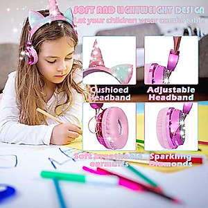 Unicorn Wireless Headphones for Kids,Cat Ear Bluetooth 5.0 Over Ear Headphones with Microphone for Cellphone/iPad/Laptop/PC/TV/PS4/Xbox One, Foldable Gaming Headset for Girls Teens Gift (Purple)