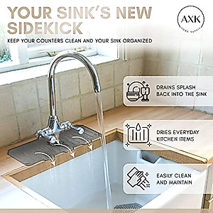 AXK Home Supply Silicone Sink Faucet Mat Splash Protector, Splash Guard, Perfect For Narrow Faucets,Protects Counter From Standing Water-Washable-Kitchen-Bathroom-RV-Laundry-Office(Gray)