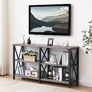 LVB Farmhouse Sofa Table, Rustic Console Table for Living Room, Entryway Table with Storage, Hallway Entry Table for Foyer, Light Grey Oak, 47 Inch