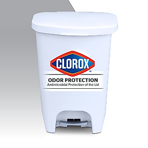 Glad 13 Gallon Trash Can 2 Pack | Plastic Kitchen Waste Bins with Odor Protection of Lid | Hands Free with Step On Foot Pedal and Garbage Bag Rings, 13 Gallon, White