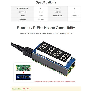 Coolwell 4-digit 8-segment Display Module for Raspberry Pi Pico Series, Quad Alphanumeric Display Based on 74HC595 Driver SPI-compatible Direct Connect