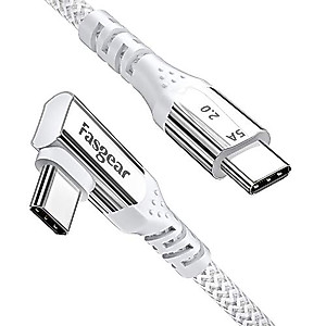 Fasgear USB C to USB C Cable 10ft Right Angle 90 Degree 100W 5A PD Fast Charge Type C Cable Compatible with Mac-Book Pro Air i-Pad Pro 2020 Galaxy S21 Huawei P40 Lenovo ThinkPad Dell XPS HP (White)