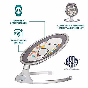 Dream On Me Zazu Baby Swing, Baby Swing for Infant, 5- Swinging Speed, Two Attached Toys, Bluetooth Enabled and Remote Control, Grey and Pink