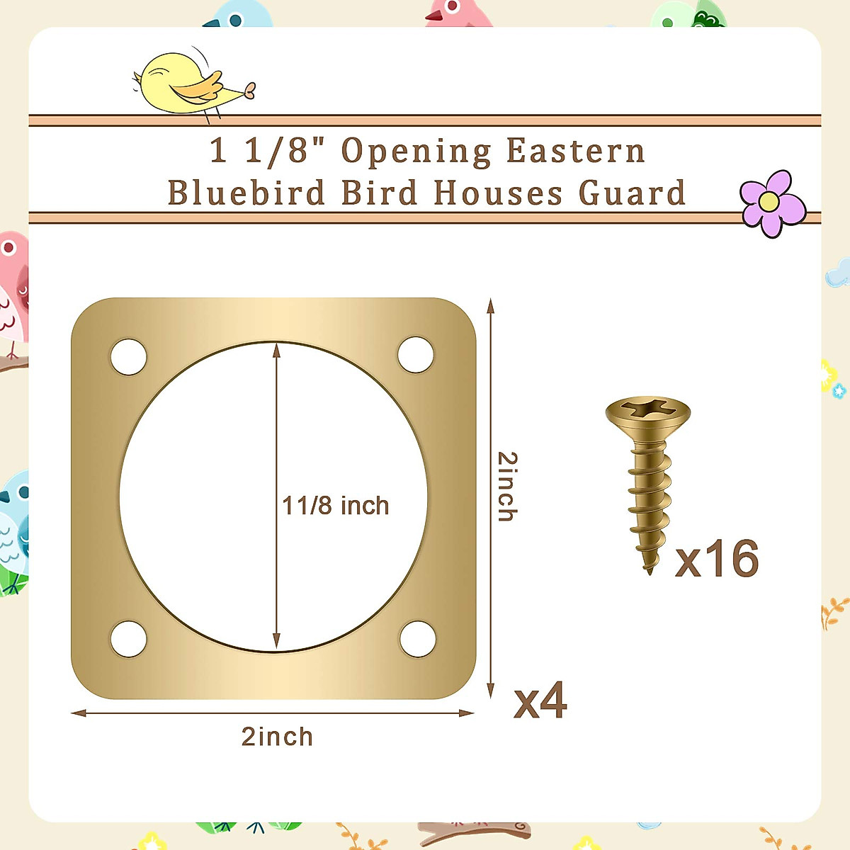 4 Pieces Metal Bird House Guard with Copper Portal Bird House Replacement for Eastern Bluebird Houses (1 1/8 Inch Inner Diameter)