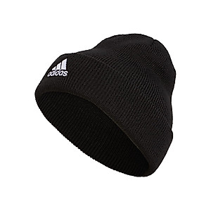 adidas Men's Team Issue Beanie, Standard fit Cuffed Acrylic Knit hat/Cap for Winter, Black/White F22, One Size