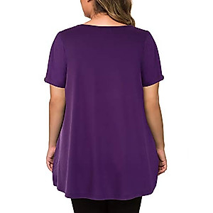 MANER Women's Plus Size Tops Short Sleeve Flowy Shirts Casual Blouses Tunic Tops L-4XL(Purple, XXX-Large)