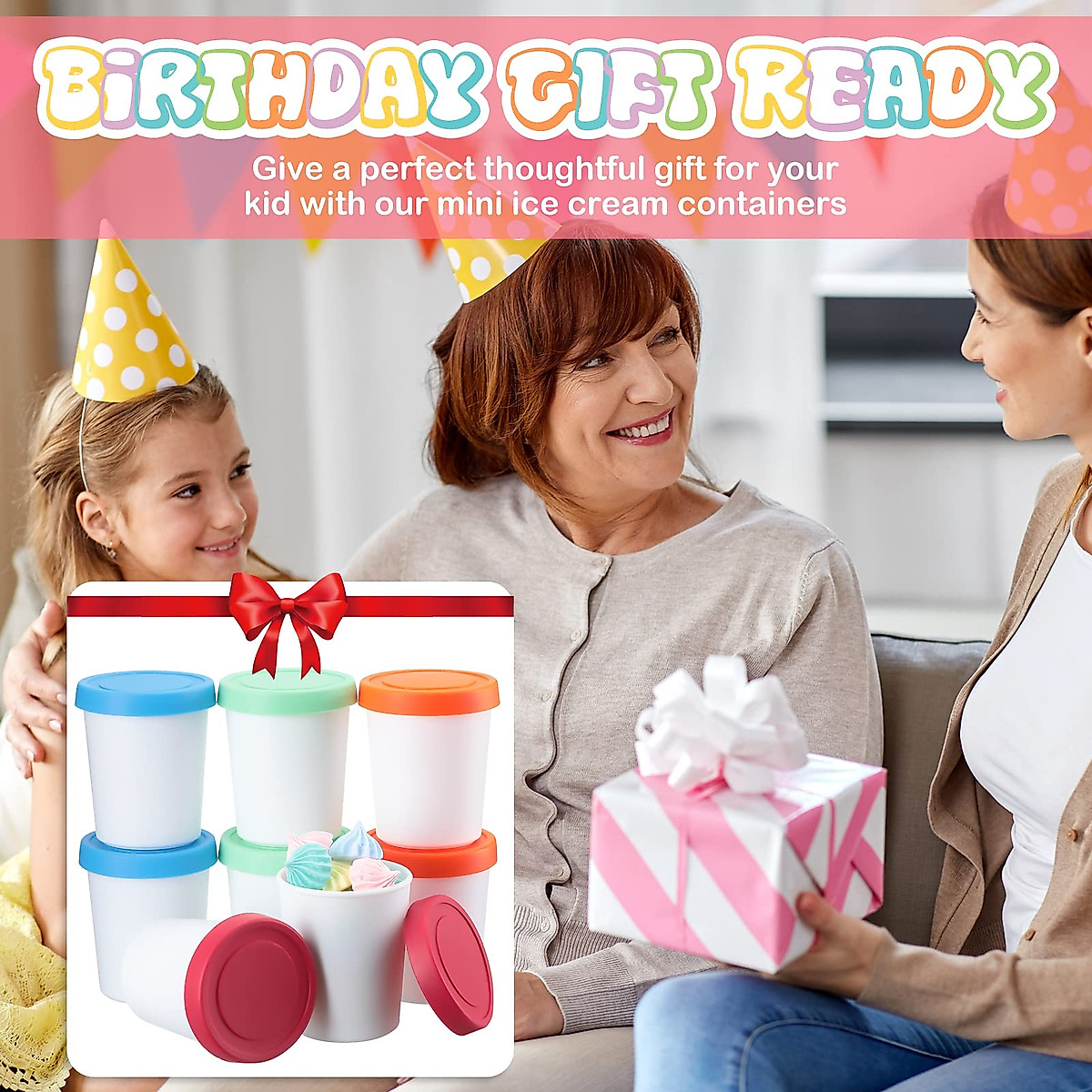 Amyhill 12 Pieces Ice Cream Containers 6 oz Reusable Storage Freezer Homemade Ice Cream Containers Freezer Storage Tubs with Silicone Lids Mini Tubs Frozen Yogurt Fit for Baby Food Freezer Storage