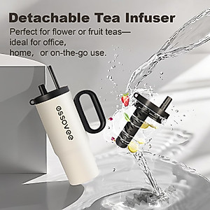 Essovee 26 oz Tumbler with Handle and Straw, Frosted Texture Insulated Stainless Steel Water Bottle with Lid, Keeps Cold/Hot Travel Coffee Mug with Straw Cover for Home Travel Office Use(White)