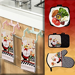 Lobyn Value Pack Kitchen Towel Oven Mitts and Pot Holders Sets, Pot Holders and Oven Mitts Sets, Kitchen Mittens and Pot Holder Set, Potholder Set, Mittens Kitchen Chef Design