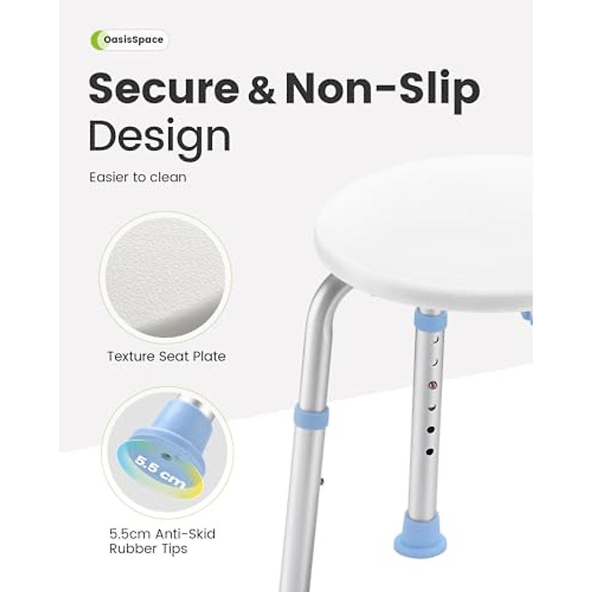 OasisSpace Shower Chair for Inside Shower, Adjustable Shower Stool,Bathtub Seat Bench with Anti-Slip Rubber Tips for Safety and Stability, Handicap Bathroom Stool for Seniors, Disabled, Handicap