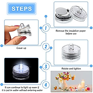 20 Pack Submersible LED Lights 10000 Vase Filler Beads Gems Underwater Pool Tea Lights White Waterproof LED Lights Water Growing Translucent Gel Pearls Clear Pearls for Vases Wedding Party