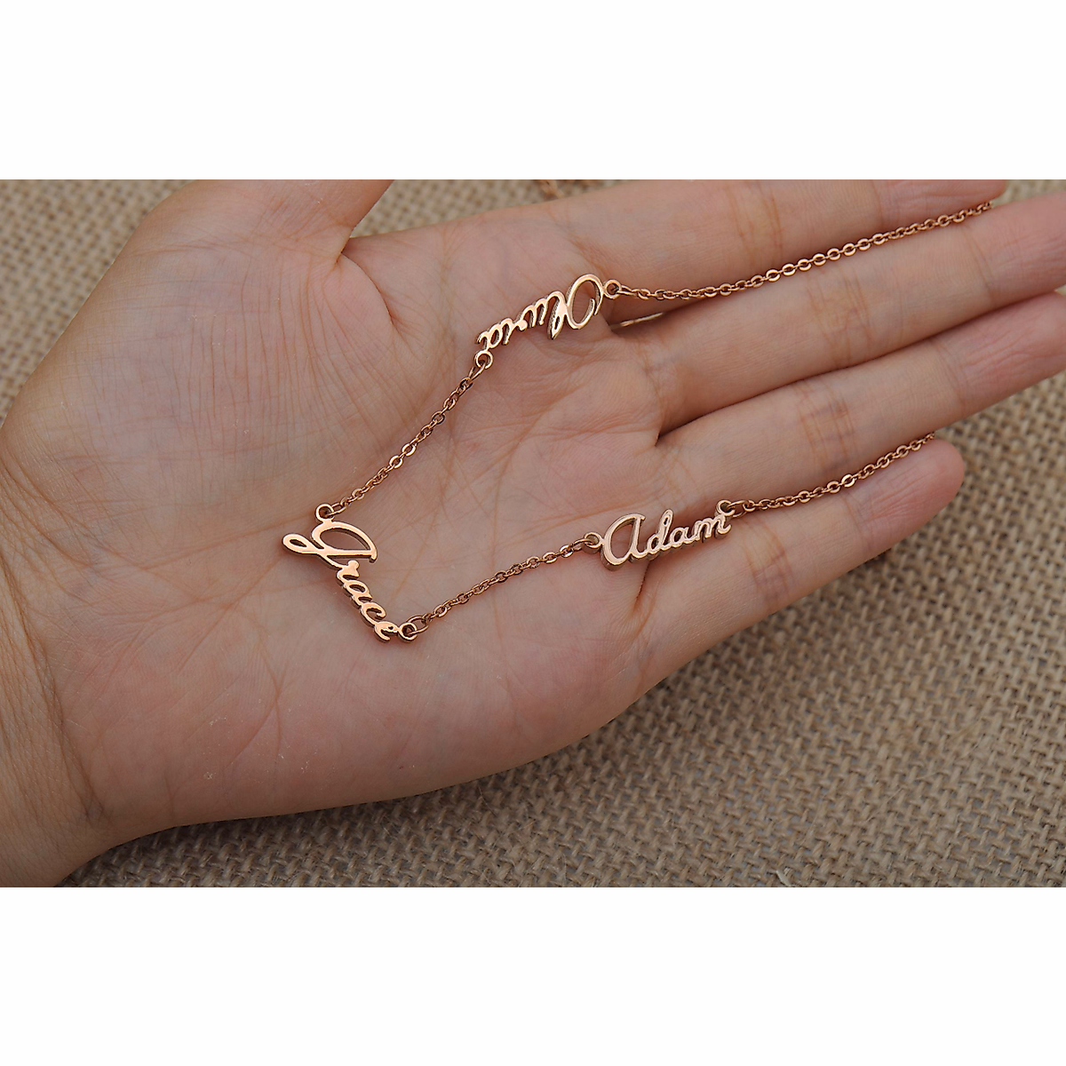 GR35Z9 Custom 3 Name Necklace Personalized 18k Gold Plated Monogram Initial Womens Necklace