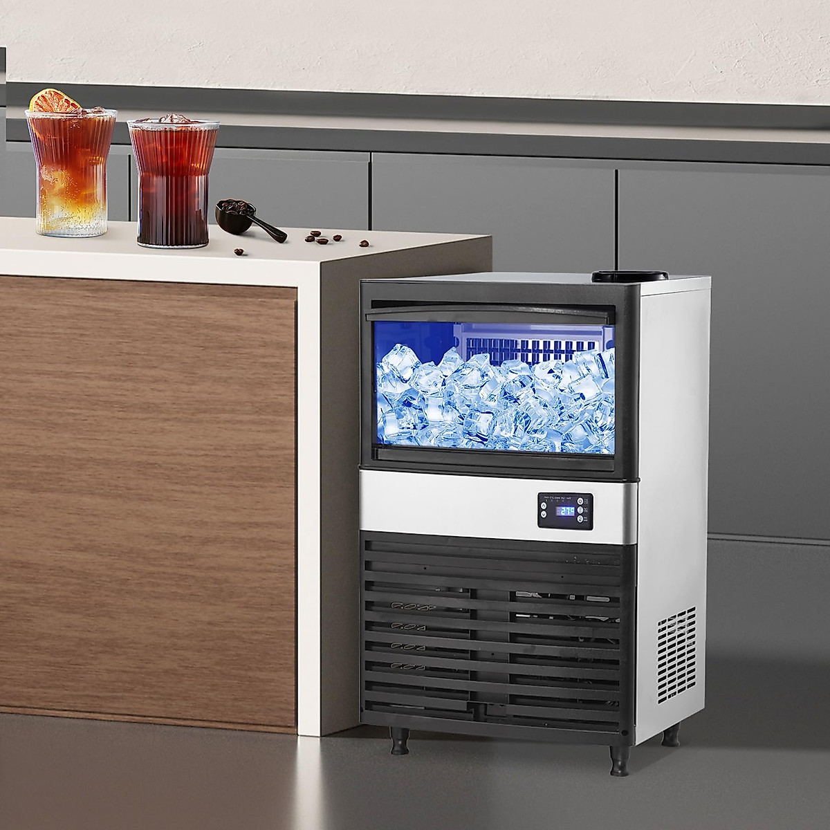 GarveeTech 120Lbs/24H Commercial Ice Maker Machine, 26lbs Storage Bin, 60Pcs Clear Ice Cubes, Stainless Steel Under Counter Freestanding Ice Machine for Home/Party/Bar/Restaurant, 2 Water Inlet Modes