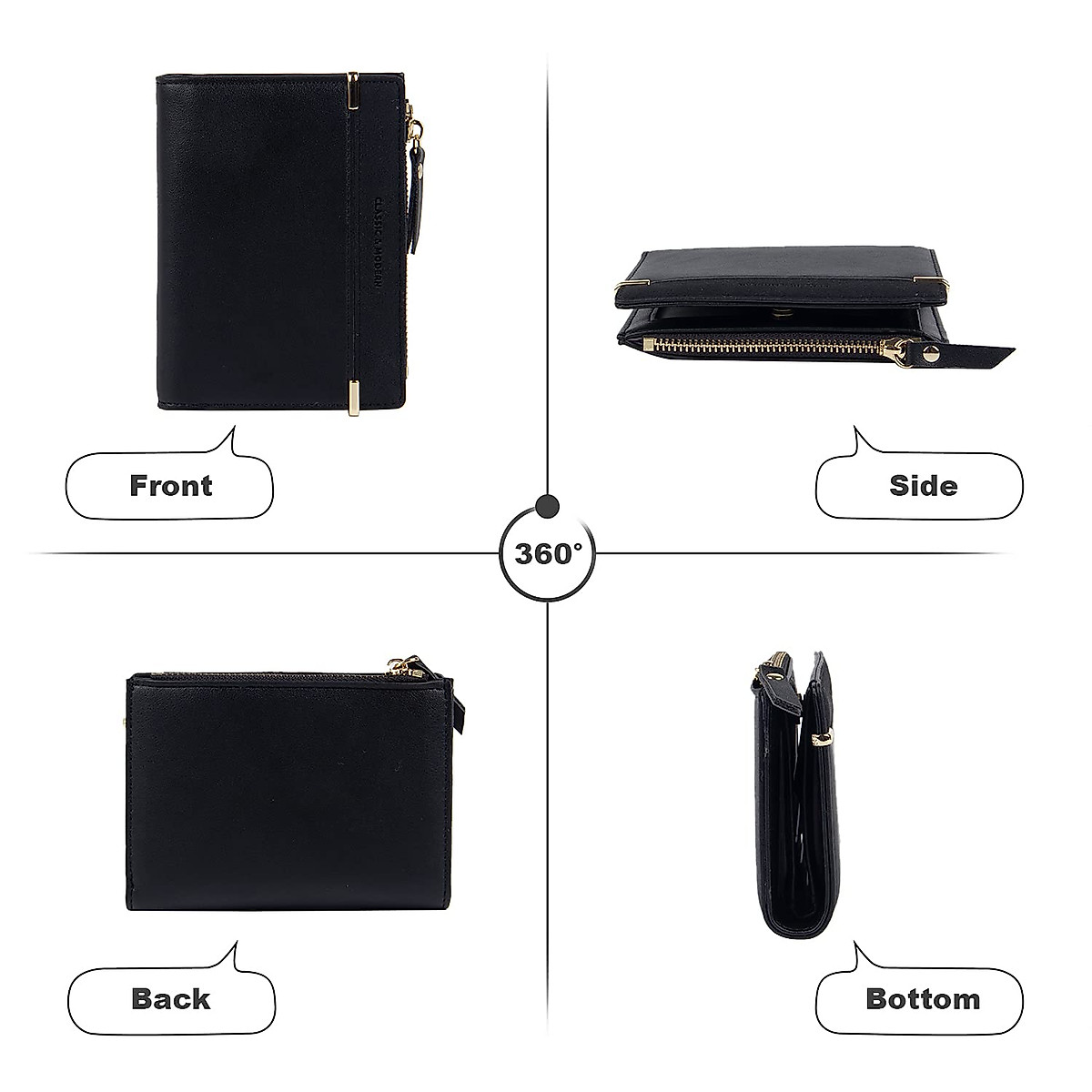 SUKUTU Ladies Purse, Women's Wallet PU Leather Wallet Small Bifold Womens Wallet Card Holder Zipper Coin Purse, Black, One Size