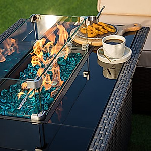 Propane Fire Pit Table, 44" Auto-Ignition Firepit Table for Outside, 50,000 BTU Outdoor Rattan & Wicker Gas Fire Table with Glass Wind Guard for Patio, Pool, Backyard, ETL Certification (Grey)
