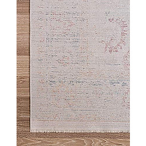 Unique Loom Noble Collection Country, Traditional, Distressed, Vintage, Botanical, Border Area Rug, 5' 1" x 7' 10" Rectangle, Ivory/Blue