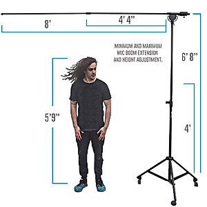 AxcessAbles Heavy Duty Microphone Boom Stand with Weighted Tripod Base | 80-inch Height Overhead Mic Stand | 96 Inch Boom Arm Stand | Shotgun Video Mic Stand | All Metal, No Plastic Parts