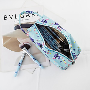 U-CHYTY Cartoon Kitty Makeup Bag with Makeup Brush Plush Stitch Cosmetics Case 8 Pcs Cosmetic Brush Kawaii Capacity Bag for Women -5