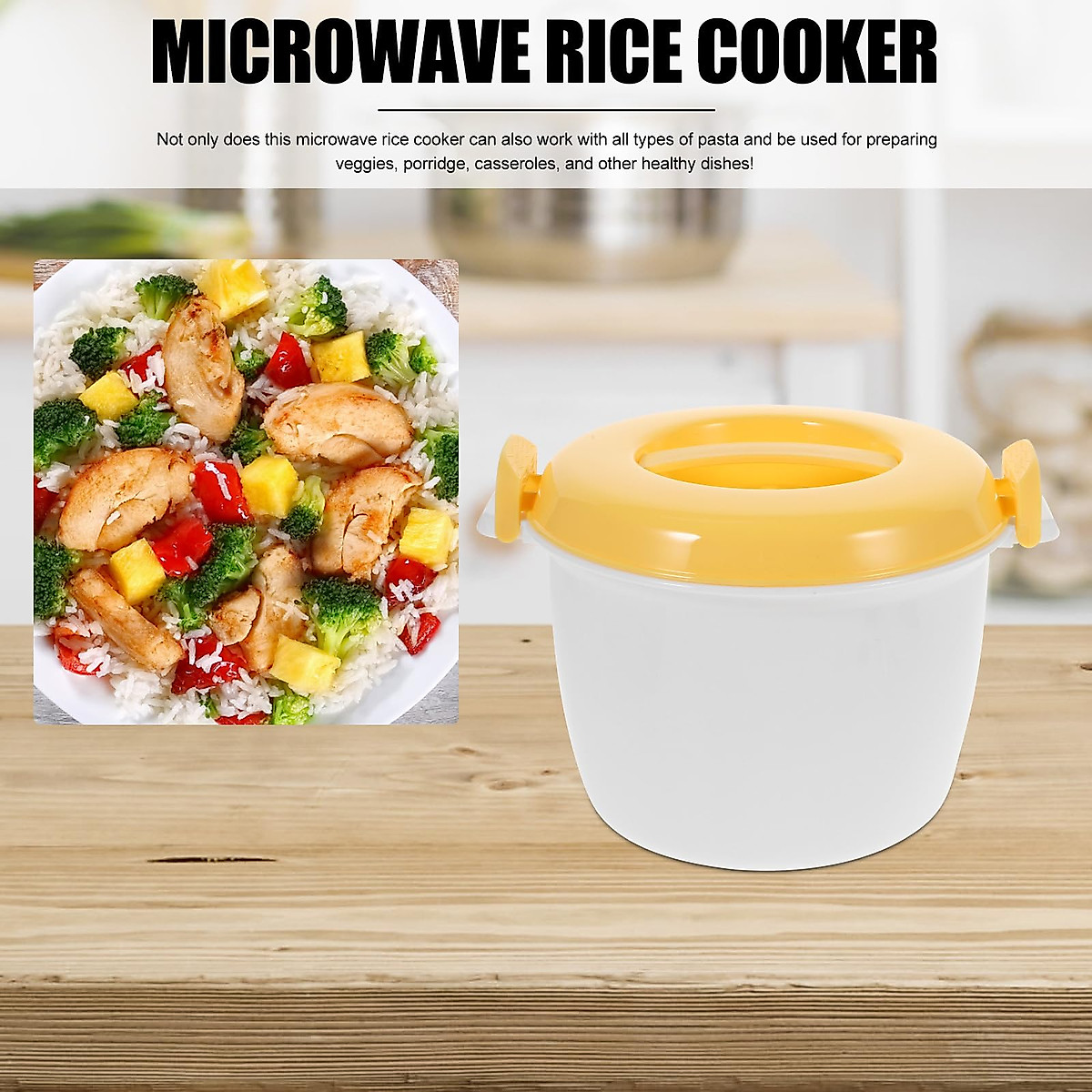 UPKOCH Rice Container Mini Rice Cooker Microwave Rice Cooker Steamer Bowl Microwave Pasta Cooker Cookware for Vegetables Quinoa Oatmeal Ramen L Rice Container Mini Rice Cooker, Yellow