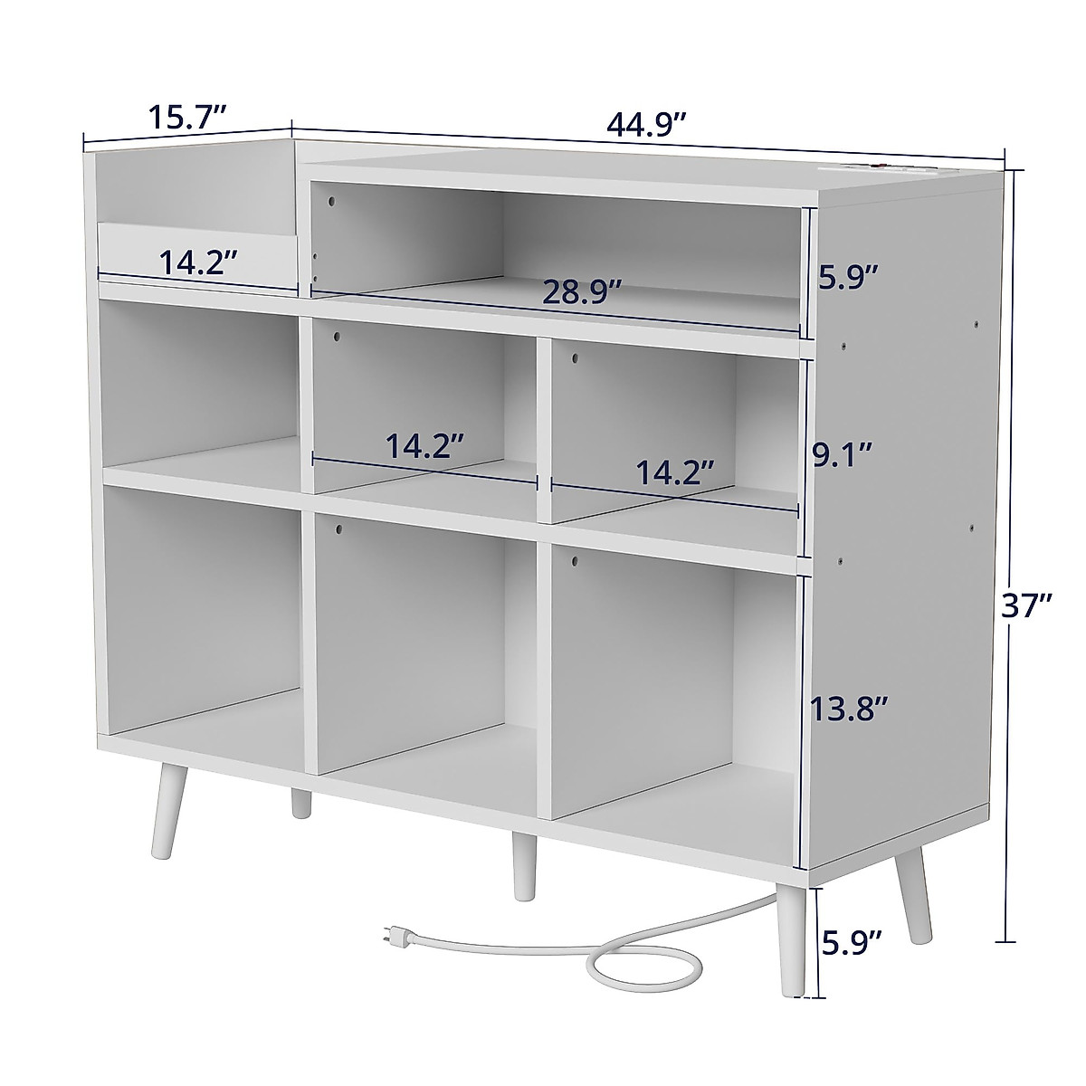 Record Storage Cabinet, Turntable Shelf with Vinyl Storage up to 500 Albums, Vinyl Record Player Shelf with Power Outlet Sideboard Buffet Cabinet with Storage Accent Cabinets for Living Room (White)