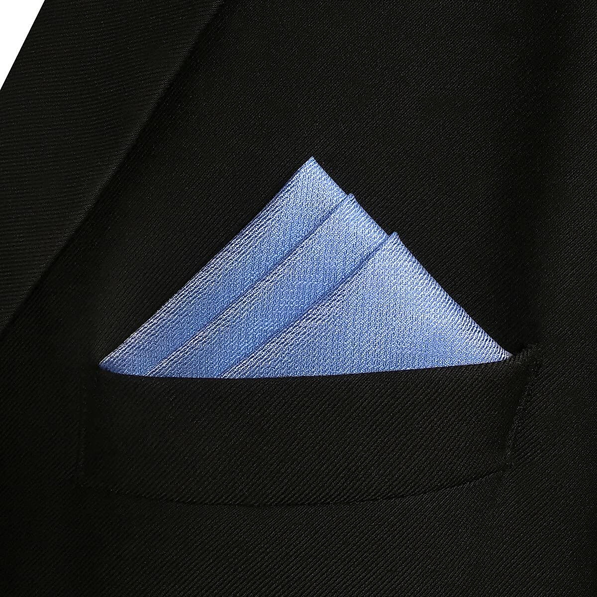 SHLAX&WING Solid Light Blue Azure Silk Pocket Squares for Men Business Wedding