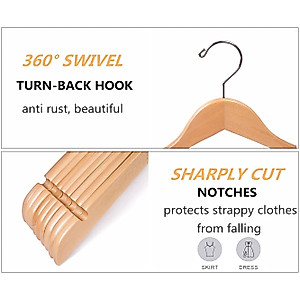 Amber Home 10 Pack Natural Wooden Shirt Hangers, Premiun Wood Coat Hangers Without bar, Clothes Hangers for Jacket, Bridal (Natural, 10)