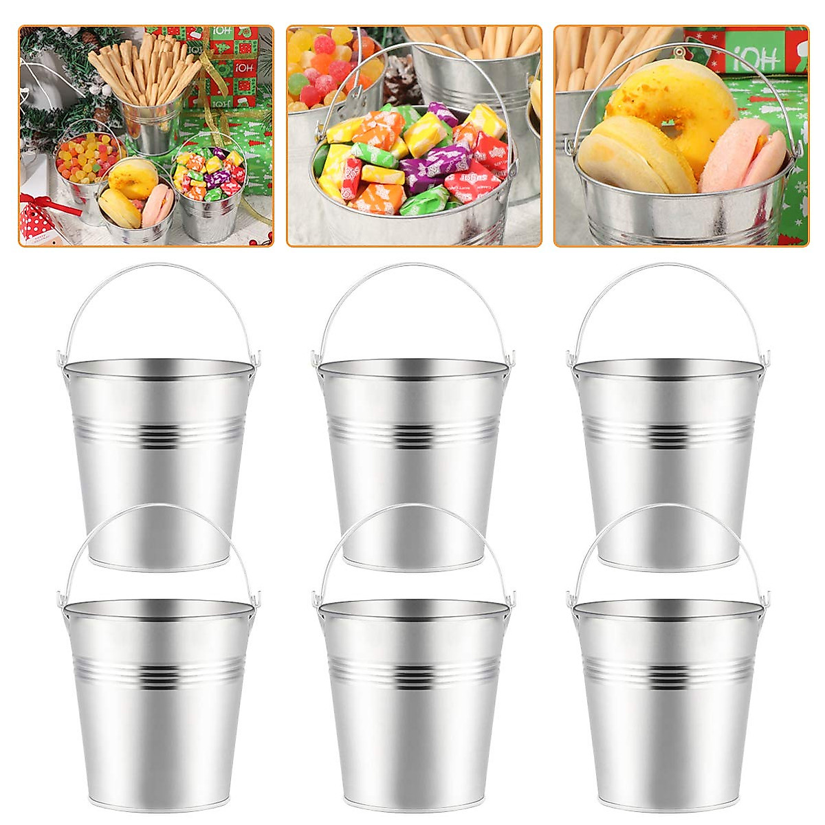 NUOBESTY Small Buckets for Party Favors Serving Buckets, Mini Metal Bucket Set 12Pcs, Mini Tinplate Buckets, Ice Buckets, Snack Buckets for French Fries Planting Flowers Candies