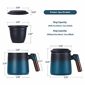 Ohtomber Tea Cup with Tea Infuser and lid for Loose Leaf Tea, 12oz Ceramic Tea Cup with Fine Mesh Tea Strainer, Wood Handle Loose Leaf Tea Steeper Coffee Mug, Tea Diffusers Filter Mug, Birthday Gifts