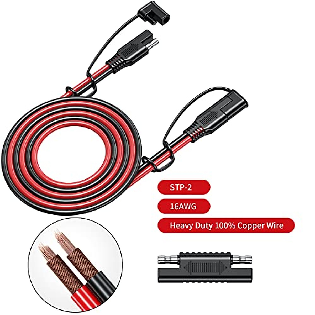 Kewig SAE Extension Cable 16AWG SAE to SAE Extension Cable Quick Disconnect Wire Harness SAE Connector for Solar Panel Battery Motorcycle Cars Tractor (13FT)