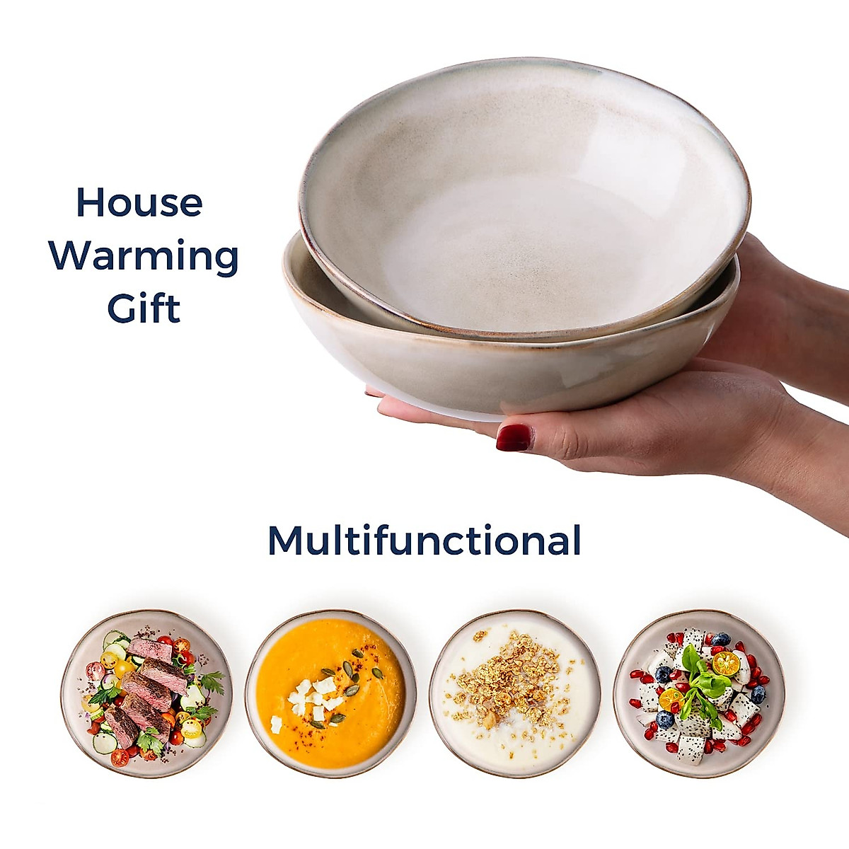 AmorArc Ceramic Cereal Bowls Set of 6, 24 oz Handmade Stoneware Bowls Set for Cereal Soup Salad, Stylish Kitchen bowls for Meal, Dishwasher & Microwave Safe, Reactive Glaze-Cappuccino