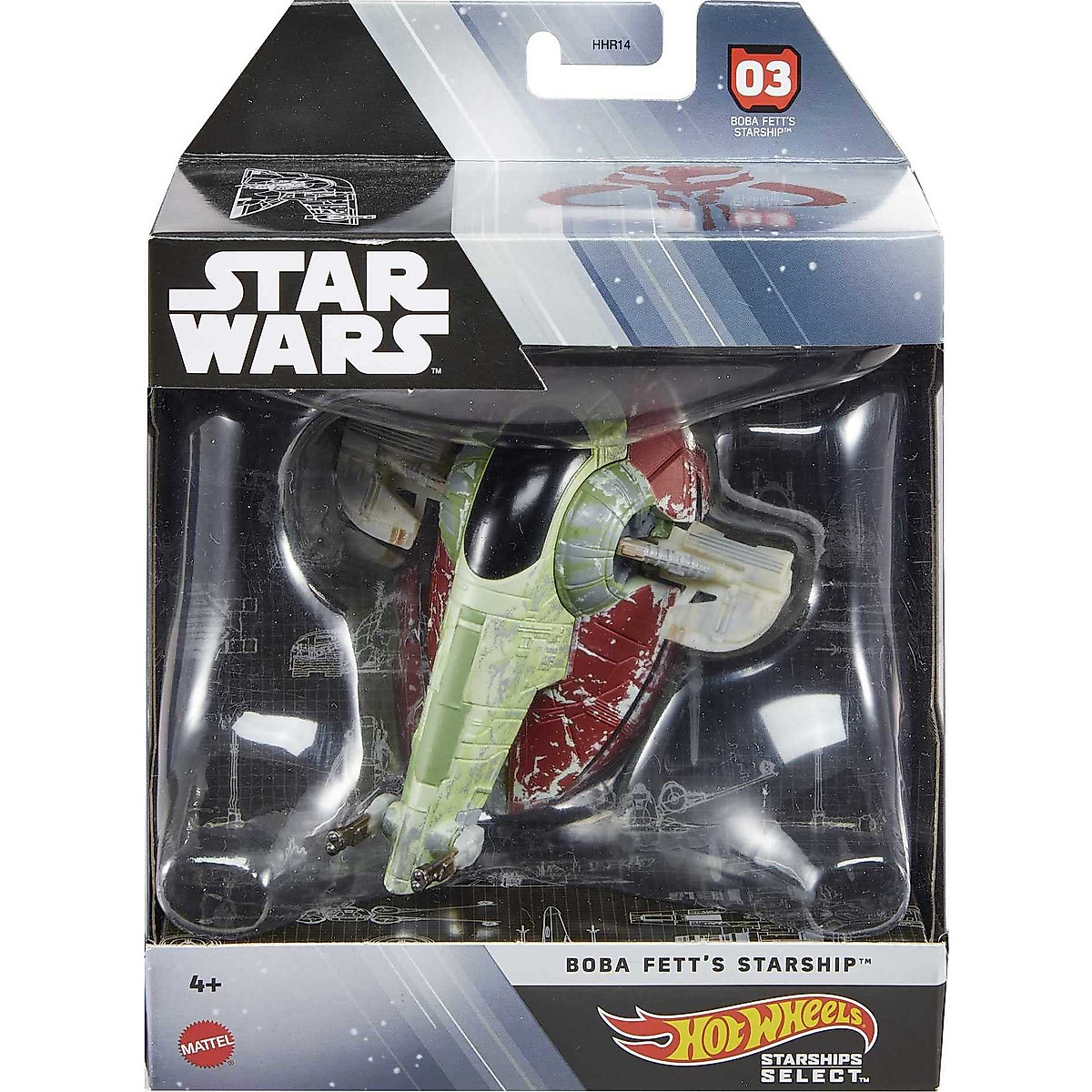 Hot Wheels Star Wars Starships Select Boba Fett's Starship, Premium Collectable Replica with Movable Part & Display Stand