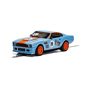 Scalextric Aston Martin V8 Gulf #19 Rikki Cann Racing 1:32 Slot Race Car C4209, Light Blue & Orange