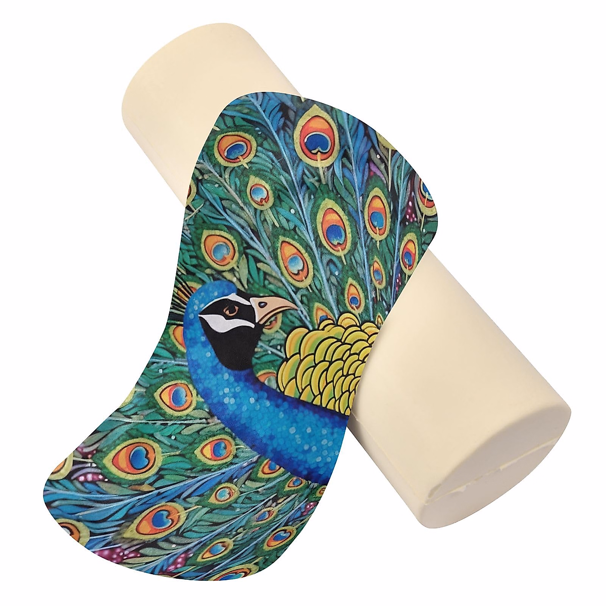 SDMKA Cute Peacock Cervical Neck Roll Pillow - Bolster Memory Foam Pillow for Neck Pain Relief, 5.5 x 17 Inch Cylinder Pillow, Perfect Sleeping Support