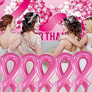 LOONELO 5pcs Breast Cancer Awareness Balloons Decoration, 40inch Pink Ribbon Breast Cancer Awareness Jumbo Foil Balloons, Hope Strength Faith Balloons for Pink Ribbon Breast Cancer Party Supplies