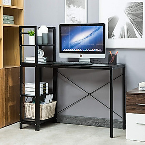 TimmyHouse Table Computer Desk with 4 Tier Bookshelves Multipurpose Study Home Office