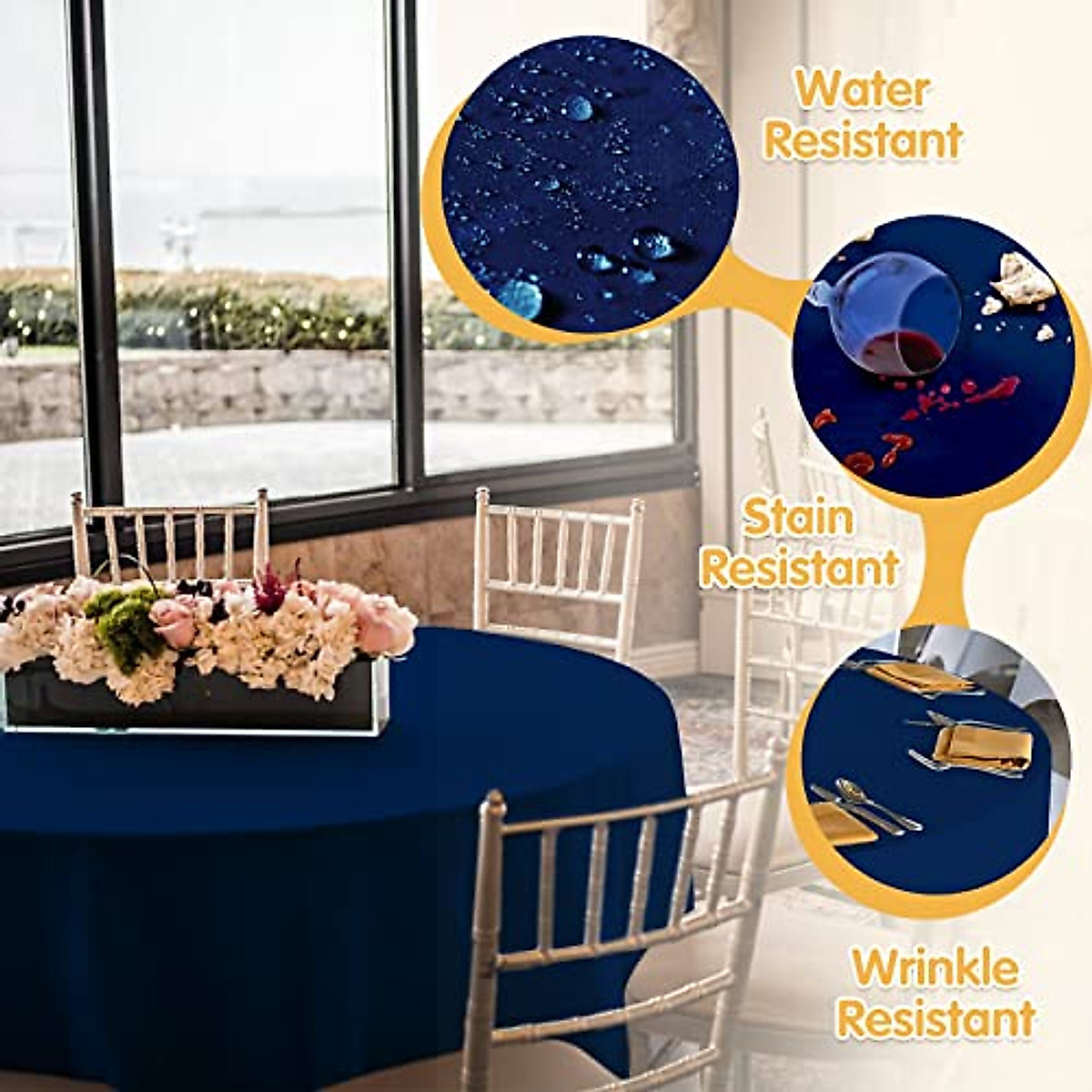 BRILLMAX 6 Pack Navy Blue Round Tablecloths 132 Inch - Circle Bulk Linen Polyester Fabric Washable Table Clothes Cover for Wedding Reception Banquet Birthday Party Buffet Restaurant