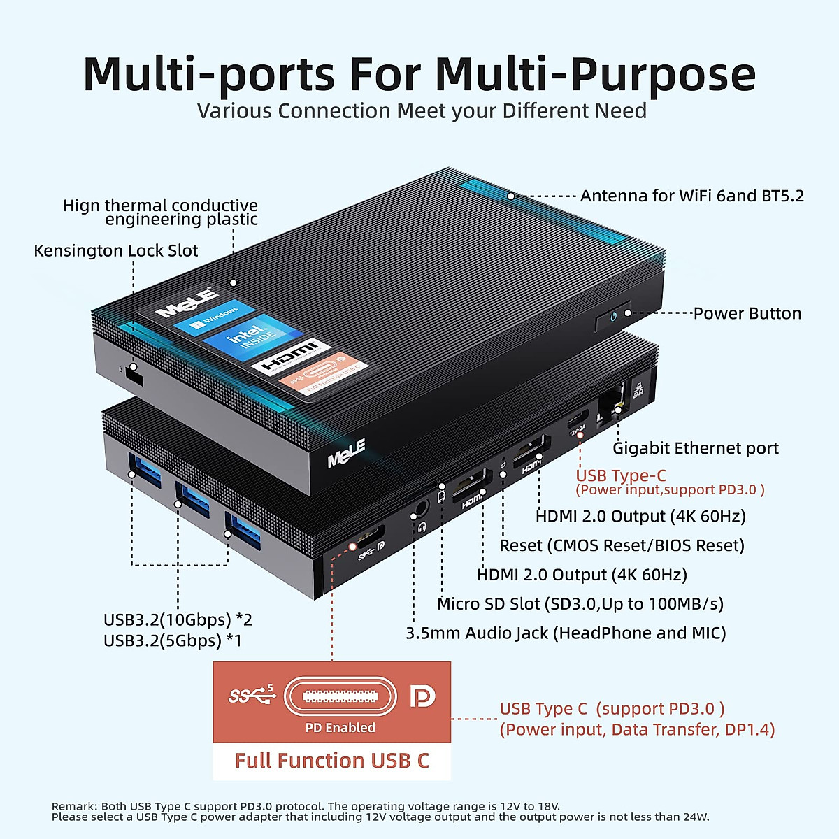 MeLE Mini PC, Quieter3C Fanless Mini Computer N5105 16GB 512GB Windows 11 Pro USB-C 4K Triple Display WiFi 6 BT5.2 Gigabit Ethernet Micro PC Support M.2 SSD on Business Industrial IoT Office Home