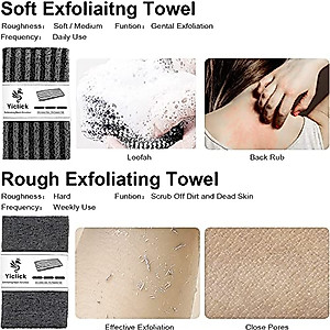 Yiclick 2 Pack Exfoliating Washcloth Towel - Exfoliating Body Scrubber Exfoliator, Loofah Sponge Wash Cloth, Korean & Japanse & African Net Sponge Rag - Soft+Rough Back Scrubber Washer for Shower Bath