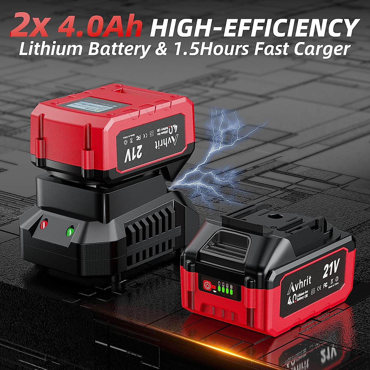 Avhrit Cordless Impact Wrench 1/2 inch, 850N.m/630Ft-lbs 1/2 Impact Wrench, High Torque Impact Gun w/ 2x 4000mAh Battery, Charger & 5 Sockets, Power Impact Driver for Car Home