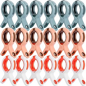 CACASO 18 Pack Beach Towel Clips for Chairs,Large Beach Chair Clips to Keep Your Towel,Heavy Duty Plastic Clothespins,Towel Hanging Clamps for Beach Chairs Pool Chairs Cruise,Strong Grip,Bright Colors