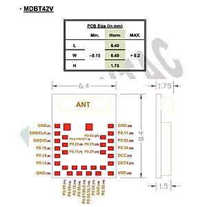 MDBT42V-512KV2 Nordic nRF52832 Small Size Module Chip Antenna Bluetooth Module BLE BT5.2 BT5.0 BT4.2 FCC IC CE Telec KC RCM SRRC