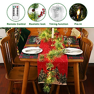 KaKaPops Christmas Garland with Lights, 6 FT Battery Operated Garland with 60 LED Lights, Timer, Lighted Garland with Berries Pine Cones for Mantle Stairs Railing Home Xmas Decoration Indoor