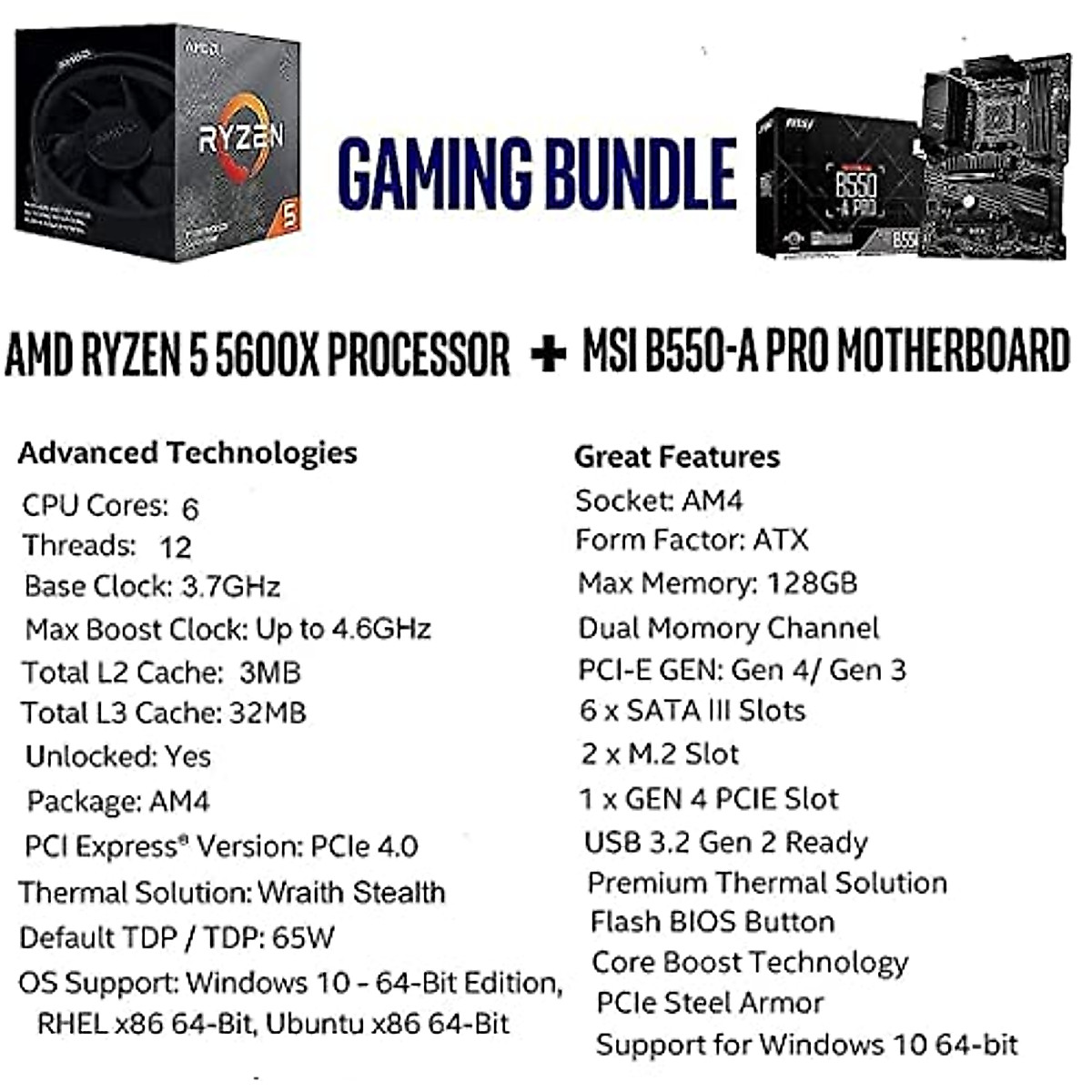 INLAND Performance 2TB NVMe PCIe Gen 4.0 M.2 2280 SSD + AMD Ryzen 5 5600X Desktop Processor 6-core Unlocked Bundle with MSI B550-A PRO AM4 DDR4 ATX Motherboard