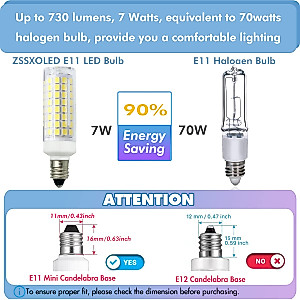 ZSSXOLED [Pack of 5] E11 LED Light Bulb 7W Dimmable E11 Mini Candelabra Base 75W Halogen Equivalent, T3/T4 JD E11 LED Corn Bulb for Indoor Chandeliers Cabinet Decorative Lighting White 6000K