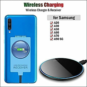 Wireless Charger+Type-C Receiver for Samsung Galaxy A20 A30 A50 A60 A70 A90 5G, Black