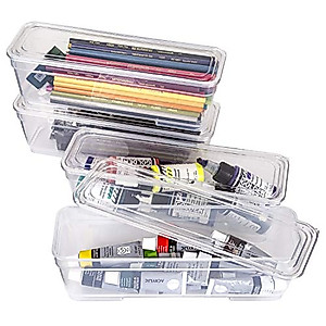 ArtBin 6971AG XL Bins with Lids 4-Pack, [4] Extra Long Art & Craft Organizer Boxes, Clear