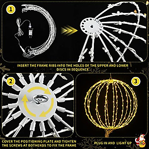 Gulfmew 3 Pack Outdoor Ball Light Sphere, 16 Inch 8 Modes Large Hanging Tree Globe Light, Foldable Iron Frame Ball Light with Plug Charging for Yard Patio Garden Decoration Ornament