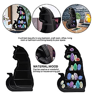 Takefuns Wooden Cat Shelf, Cat Shaped Floating Shelves for Crystal, Stone Storage Shelf Display Rack, Wood Display Shelf for Living Room Bedroom Bathroom (Cat)