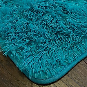Faux Fur Area Rug Decorative 4' x 5' Ultra Soft and Luxurious Cruelty Free Eco Friendly Shag Non Skid Premium Floor Cover for Living Room, Dining Room, Bedroom, and more!, Turquoise Blue